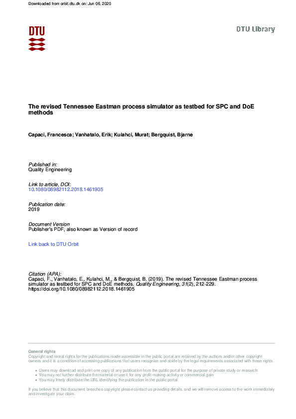 (PDF) The revised Tennessee Eastman process simulator as testbed for ...