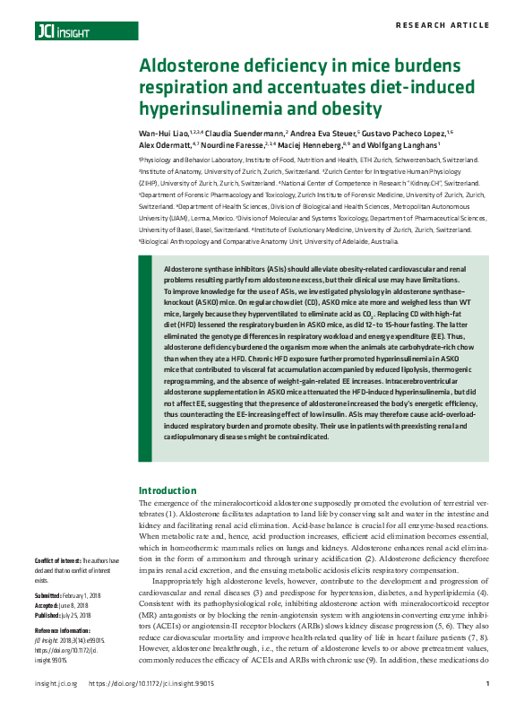(PDF) Aldosterone deficiency in mice burdens respiration and ...