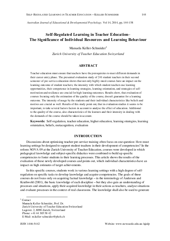 (PDF) Self-Regulated Learning in Teacher Education- The Significance of ...