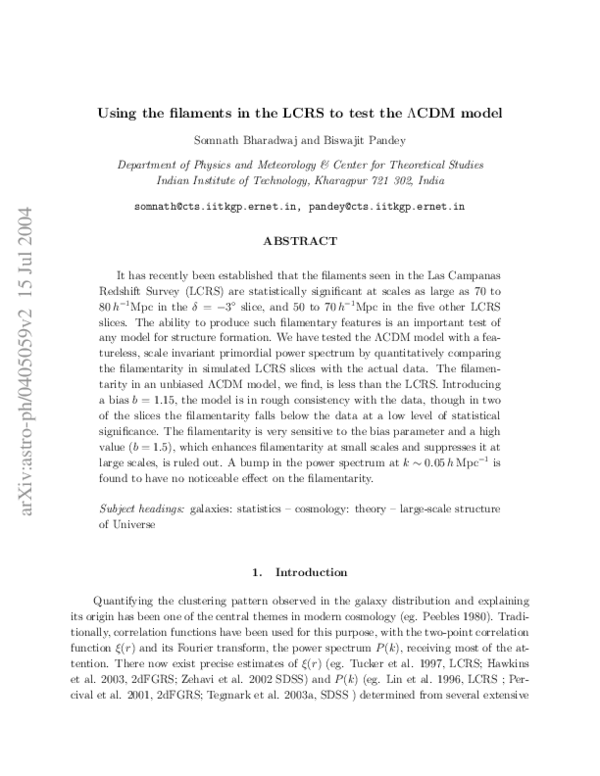 (PDF) Using the filaments in the LCRS to test the Λ CDM model
