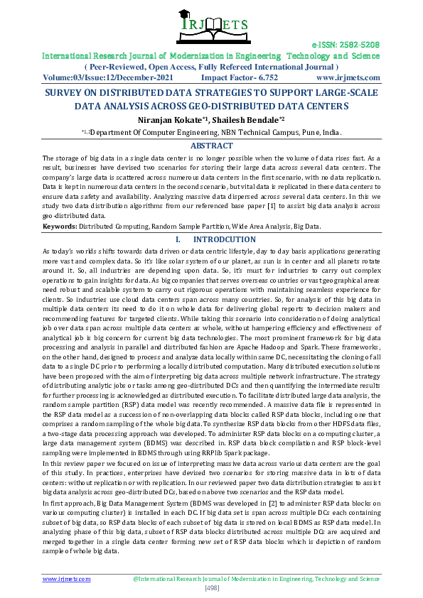 Pdf Survey On Distributed Data Strategies To Support Large Scale Data Analysis Across Geo 