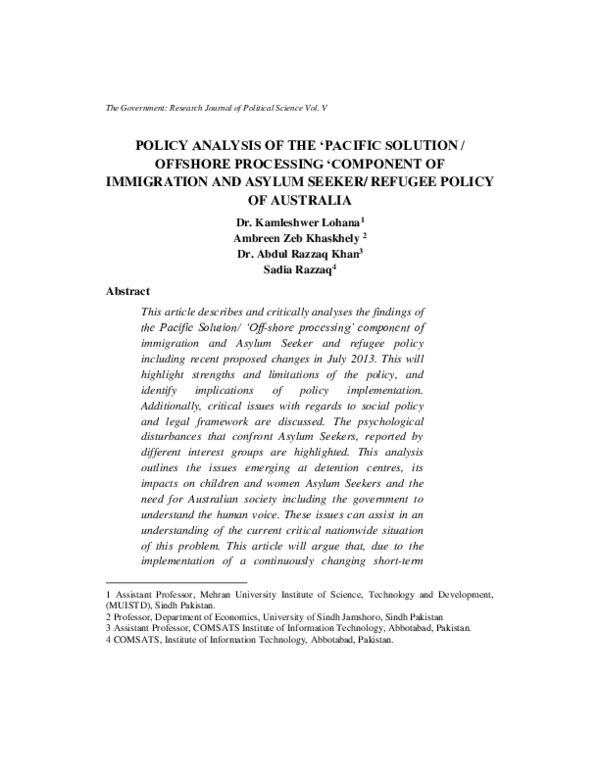 (PDF) Policy Analysis Of The ‘Pacific Solution / Offshore Processing ...