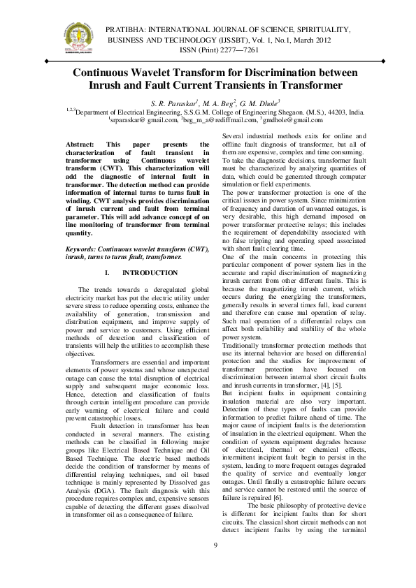 Pdf Continuous Wavelet Transform For Discrimination Between Inrush And Fault Current