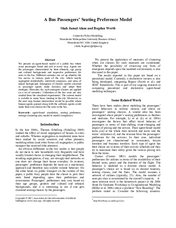 (PDF) A Bus Passengers' Seating Preference Model