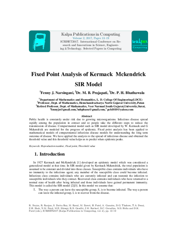 (PDF) Fixed Point Analysis of Kermack Mckendrick SIR Model