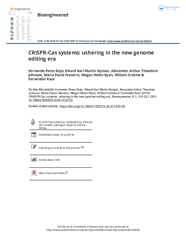(PDF) CRISPR-Cas systems: ushering in the new genome editing era