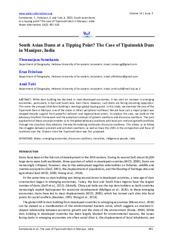 South Asian Dams at a Tipping Point? The Case of Tipaimukh Dam in ...