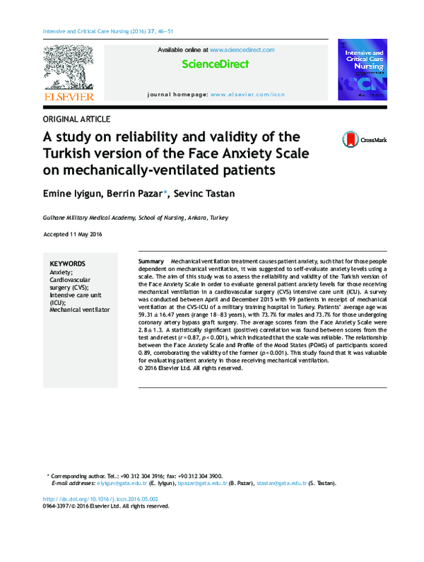 (PDF) A study on reliability and validity of the Turkish version of the ...