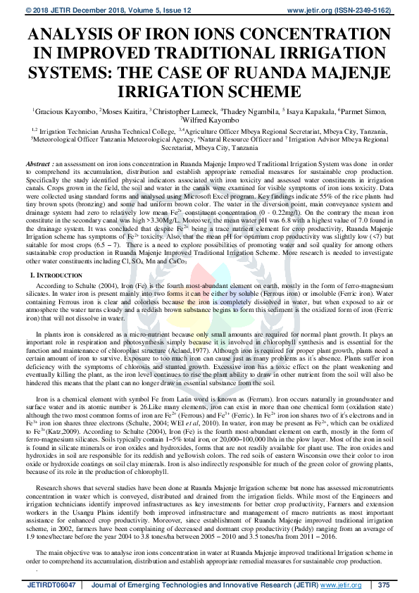 (PDF) Analysis of Iron Ions Concentration in Improved Traditional ...