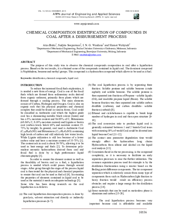 (PDF) Chemical Composition Identification of Compounds in Coal After a ...