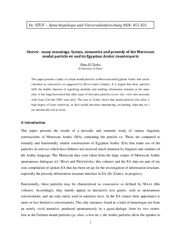 (PDF) One ᵲa – many meanings. Syntax, semantics and prosody of the ...