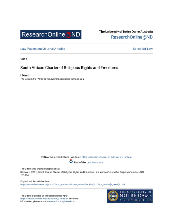(PDF) South African Charter of Religious Rights and Freedoms ...