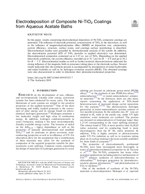 Pdf Electrodeposition Of Composite Ni Tio 2 Coatings From A Deep