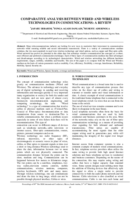 Pdf Comparative Analysis Between Wired And Wireless Technologies In