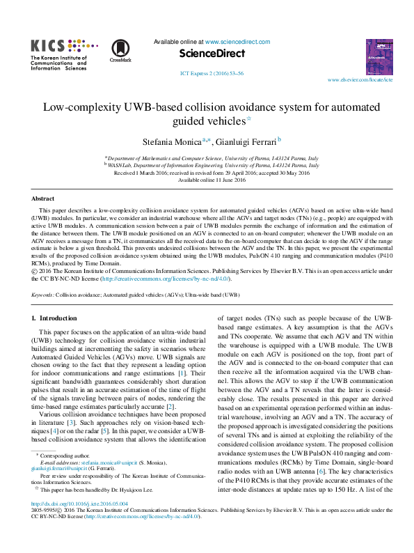 Pdf Low Complexity Uwb Based Collision Avoidance System For Automated