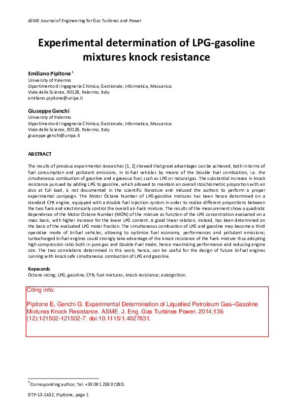 (PDF) Experimental determination of LPG-gasoline mixtures knock ...