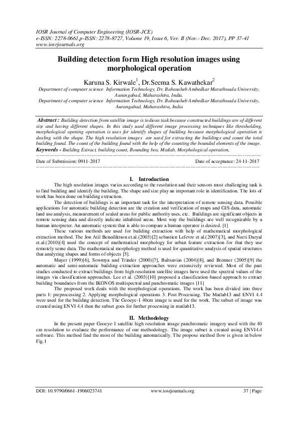 (PDF) Building detection form High resolution images using morphological operation