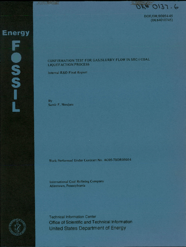 (PDF) Confirmation test for gas/slurry flow in SRC-I coal liquefaction ...