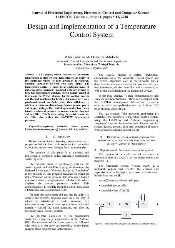 (PDF) Design and Implementation of a Temperature Control System | Sanda ...