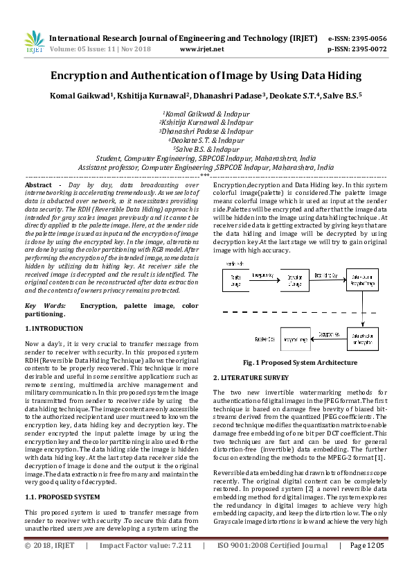 (PDF) Encryption and Authentication of Image by Using Data Hiding