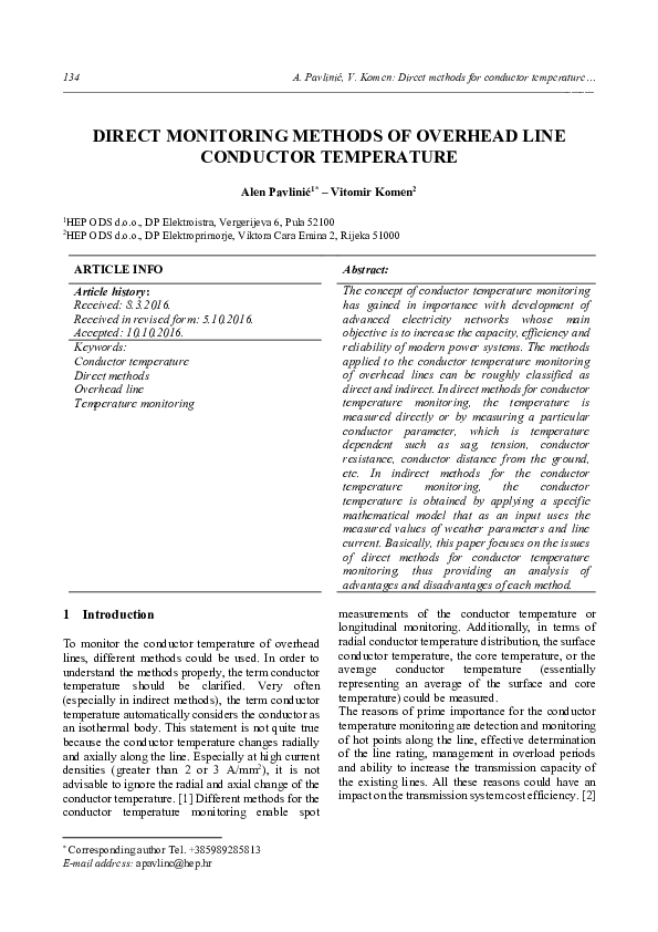 (PDF) Direct monitoring methods of overhead line conductor temperature