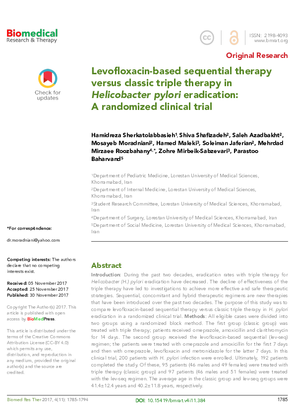 (PDF) Levofloxacin Sequential Therapy vs Triple Therapy for H. pylori ...