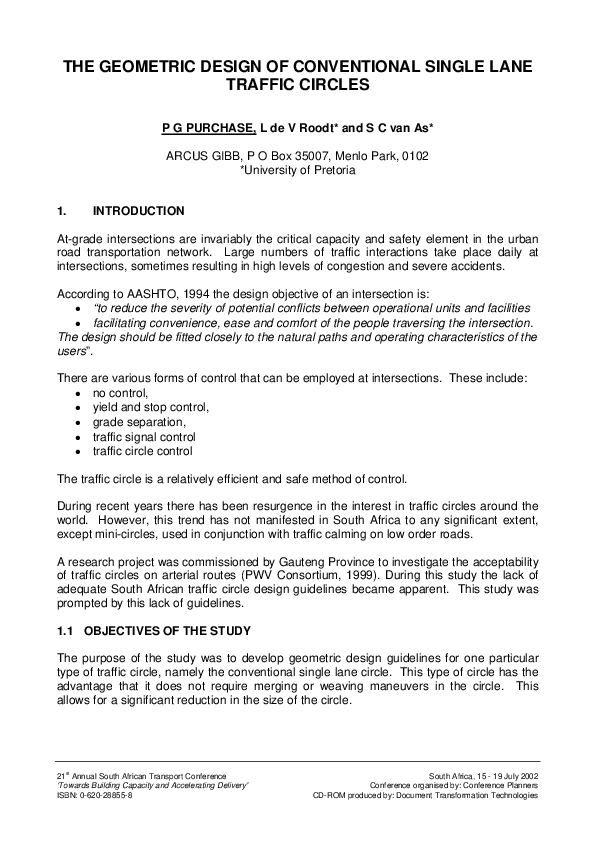 (PDF) The geometric design of conventional single lane traffic circles