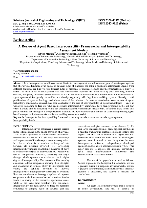 (PDF) A Review of Agent Based Interoperability Frameworks and Interoperability Assessment Models