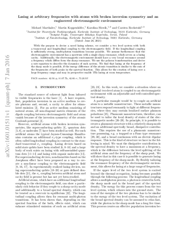 (PDF) Lasing at arbitrary frequencies with atoms with broken inversion symmetry and an ...