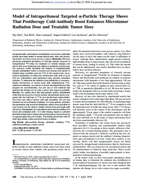 (PDF) Model of intraperitoneal targeted alpha-particle therapy shows ...