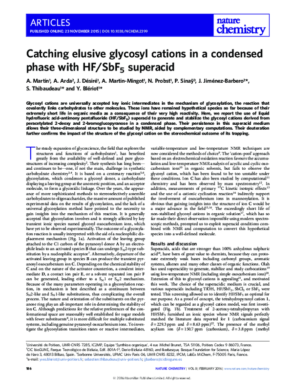 (PDF) Catching elusive glycosyl cations in a condensed phase with HF ...