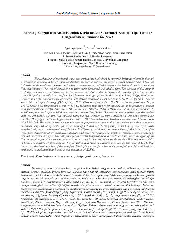 (PDF) Rancang Bangun dan Analsis Unjuk Kerja Reaktor Torefaksi Kontinu ...