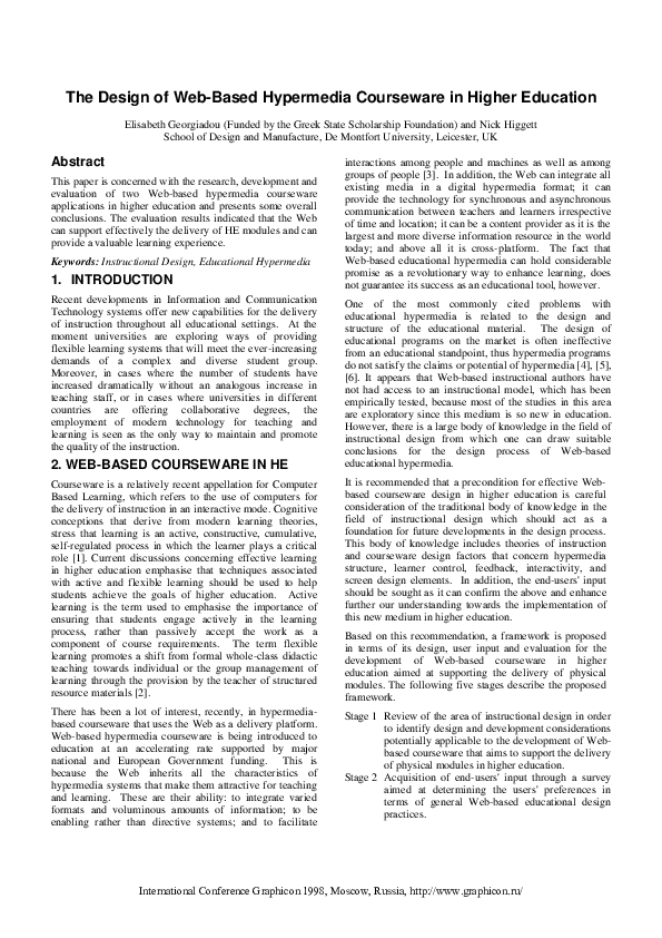 Pdf The Design Of Web Based Hypermedia Courseware In Higher Education 