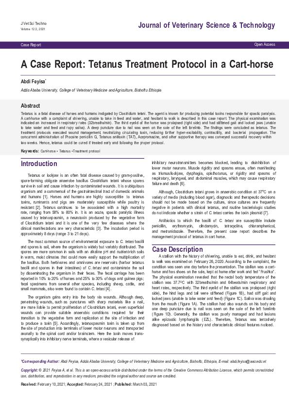 (PDF) A Case Report: Tetanus Treatment Protocol in a Cart-horse