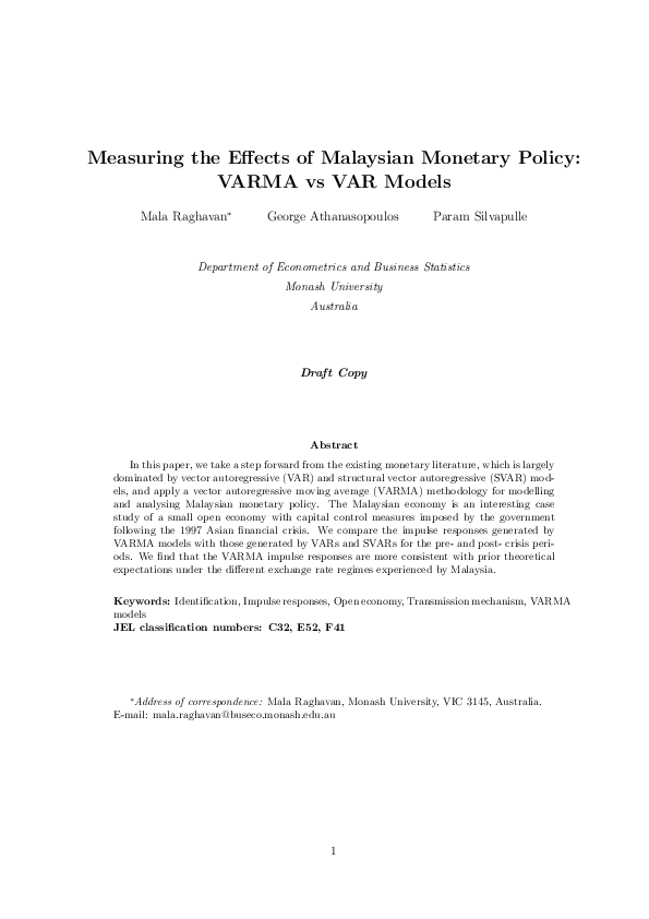 (PDF) Measuring the Effects of Malaysian Monetary Policy : VARMA vs VAR ...