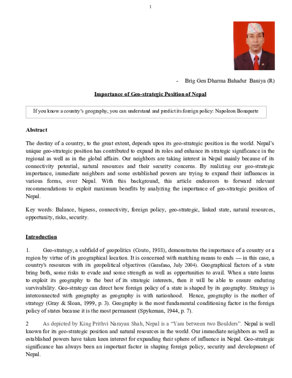 (DOC) Importance of Geo strategic Position of Nepal Unity 2076