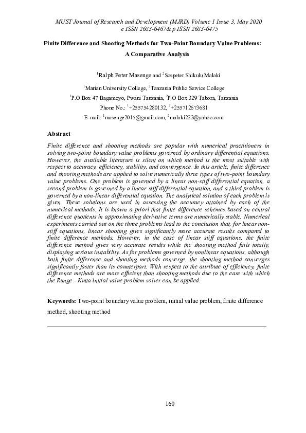 Pdf Finite Difference And Shooting Methods For Two Point Boundary