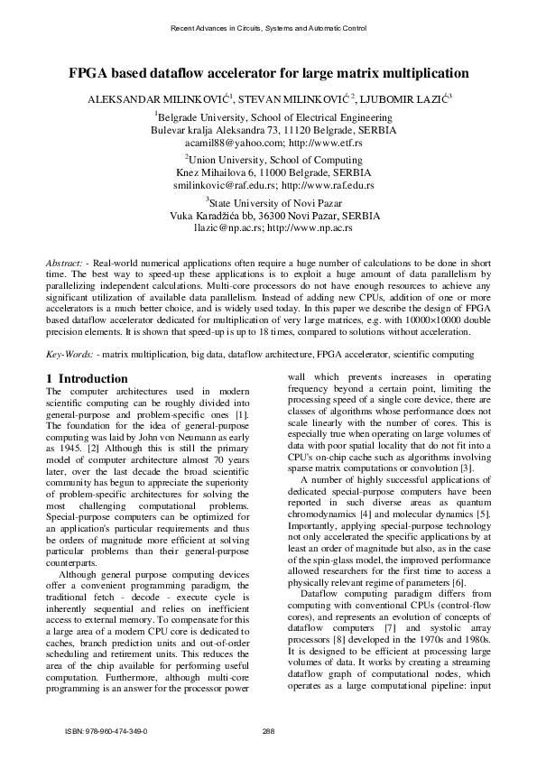 Pdf Fpga Based Dataflow Accelerator For Large Matrix Multiplication