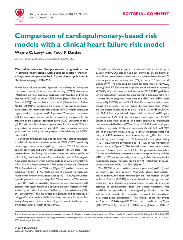(PDF) Comparison of cardiopulmonary-based risk models with a clinical ...