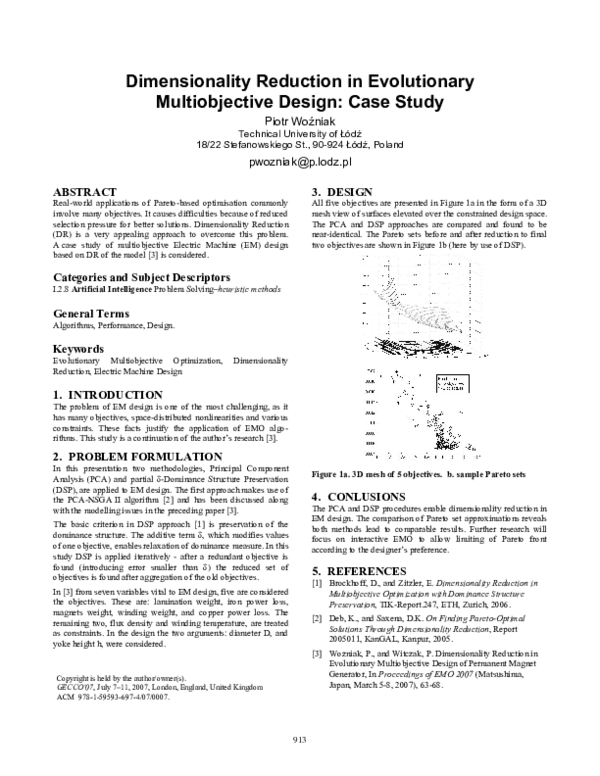 (PDF) Dimensionality reduction in evolutionary multiobjective design: case study