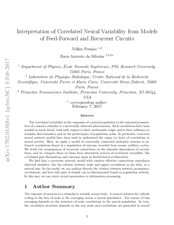 Pdf Interpretation Of Correlated Neural Variability From Models Of