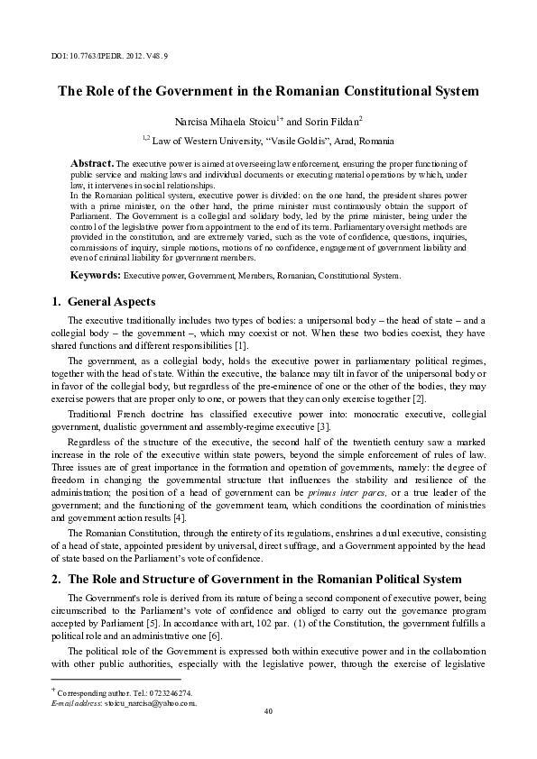 (PDF) The Role of the Government in the Romanian Constitutional System ...