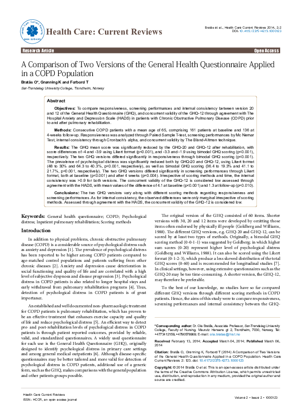 (PDF) A Comparison of Two Versions of the General Health Questionnaire ...