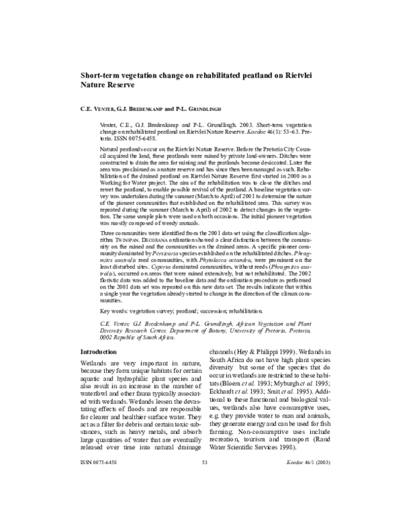 (PDF) Short-term vegetation change on rehabilitated peatland on ...