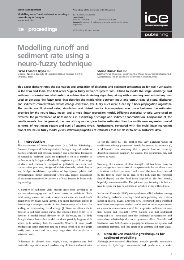 Pdf Modelling Runoff And Sediment Rate Using Aneuro Fuzzy Technique