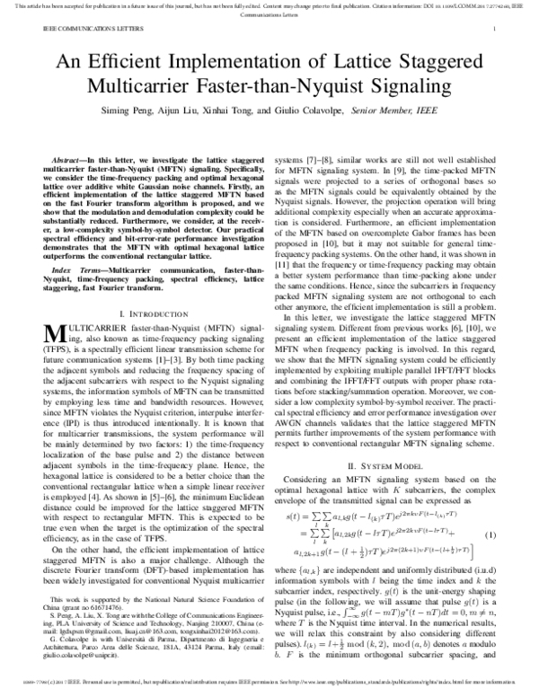 Pdf An Efficient Implementation Of Lattice Staggered Multicarrier