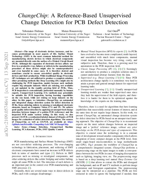 (PDF) ChangeChip: A Reference-Based Unsupervised Change Detection for PCB Defect Detection