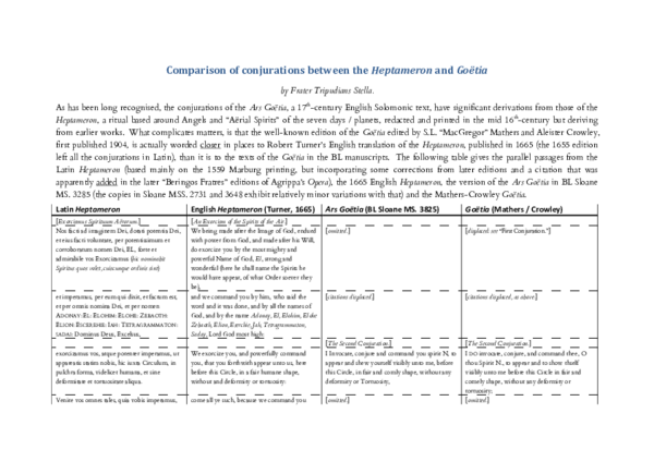 (PDF) Comparison of conjurations between the Heptameron and Goëtia