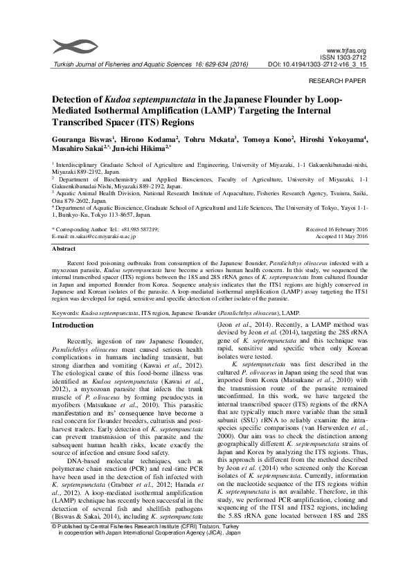 (PDF) Detection of Kudoa septempunctata in the Japanese Flounder by LoopMediated Isothermal ...