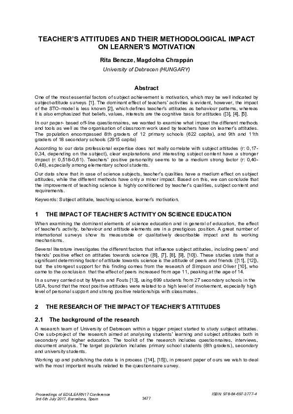(PDF) Teacher’s Attitudes and Their Methodological Impact on Learner’s ...